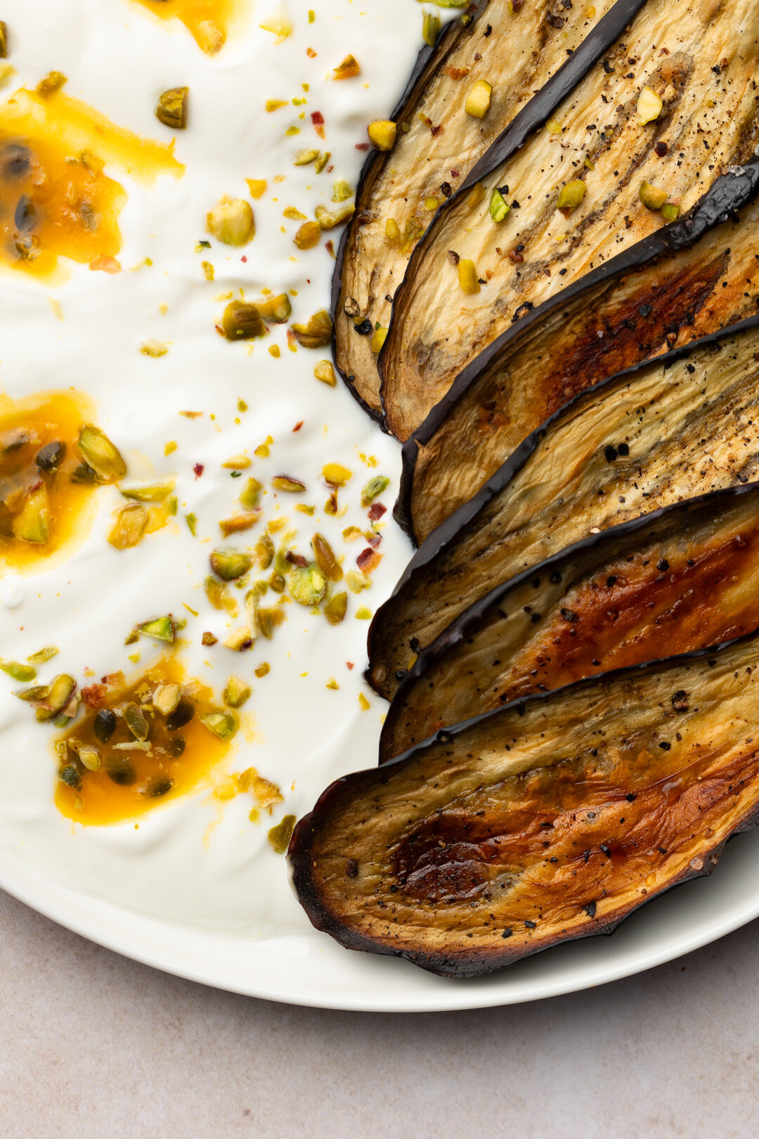 Grilled aubergine with passion fruit yoghurt | Crop's